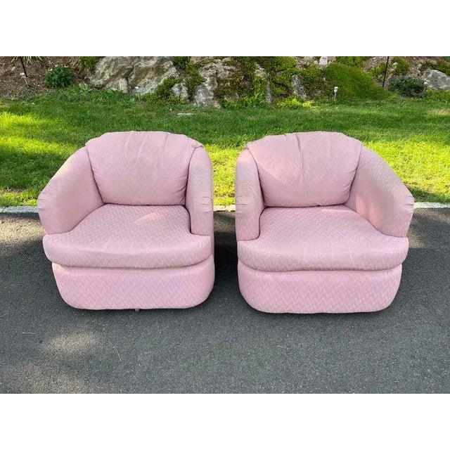 Pair of Dusty Pink Swivel Club Chairs | Chairish