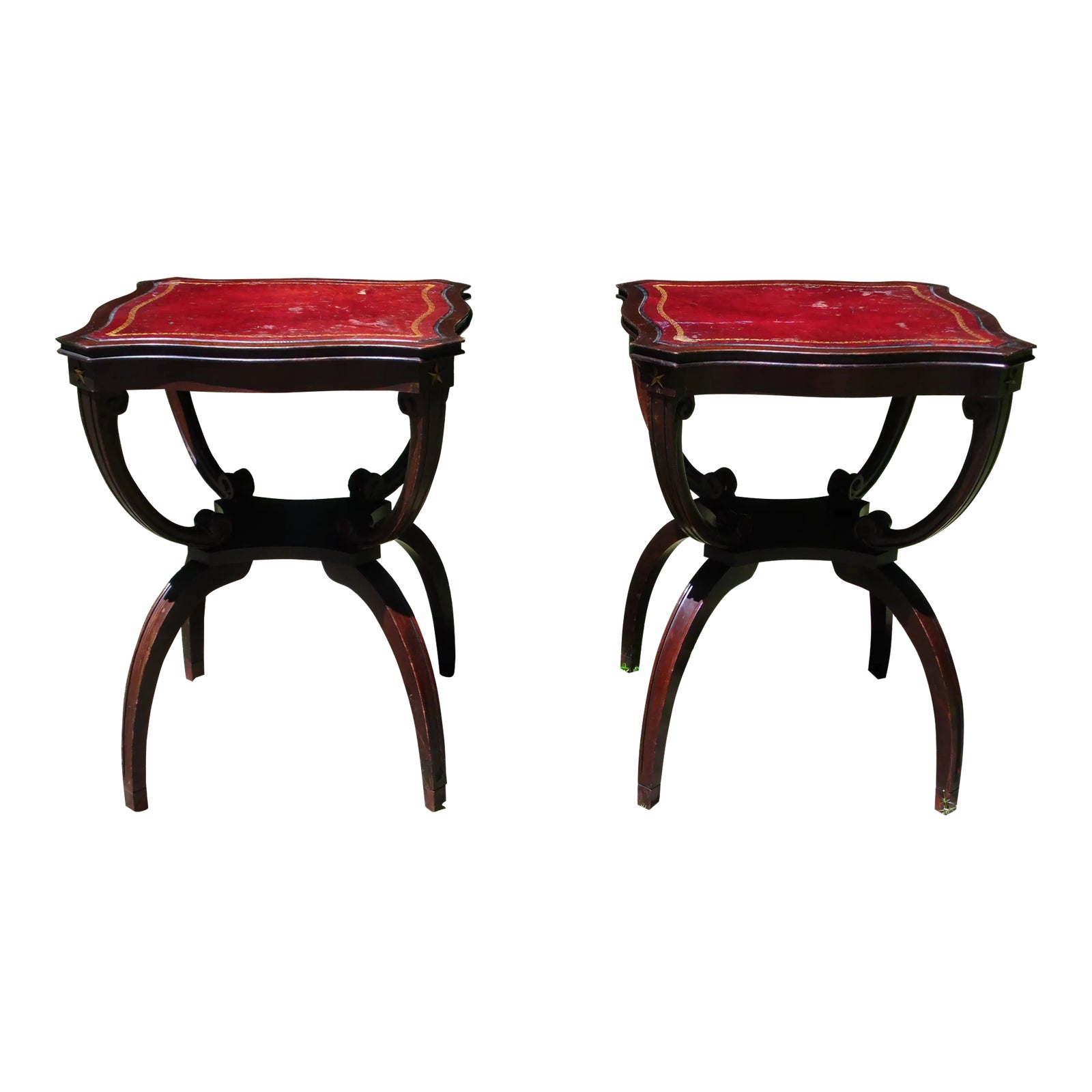 Vintage Pair Adams Always Regency Style Mahogany Red Leather Top 2 Tier ...