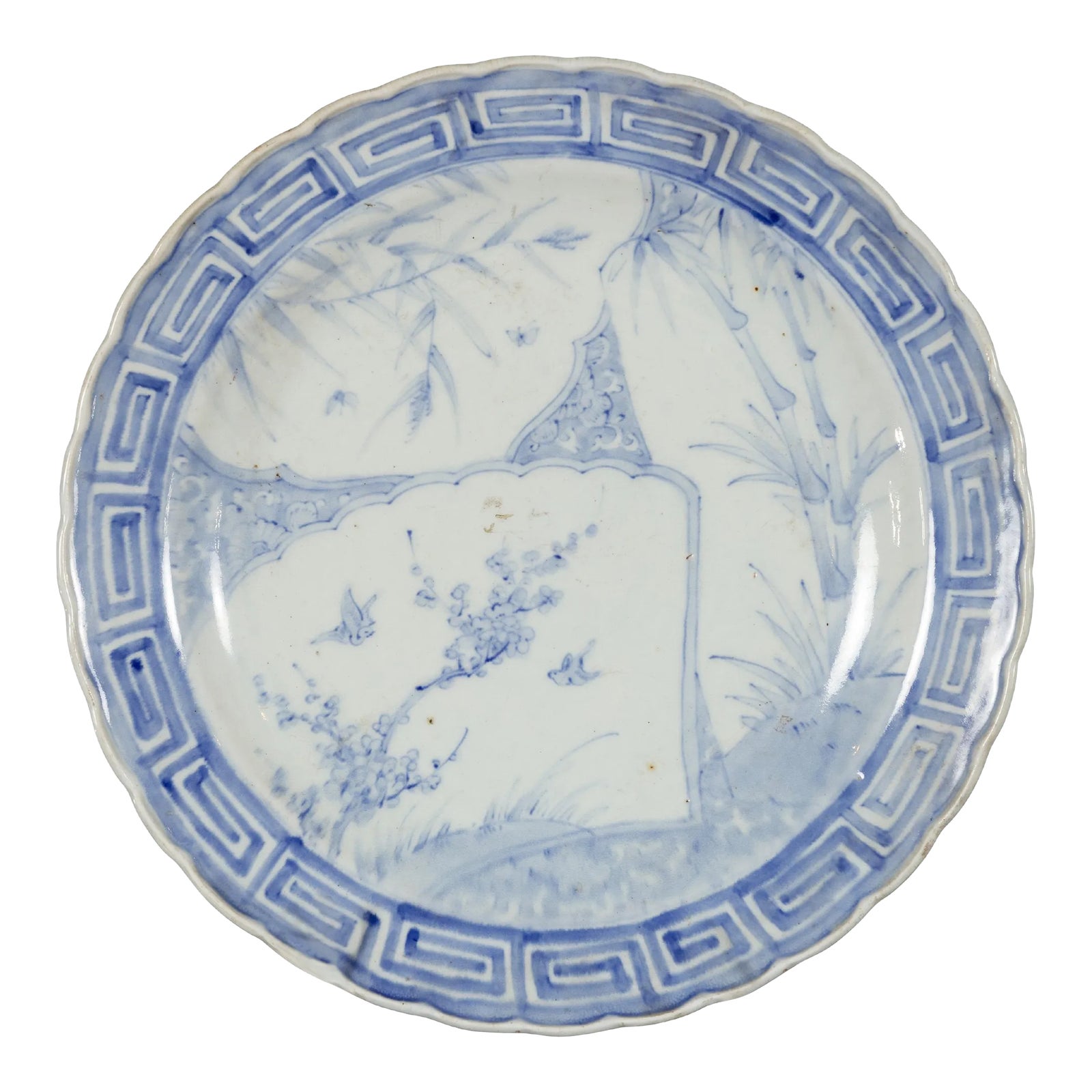 19th Century Japanese Blue & White Bird & Bamboo Motif Porcelain Plate ...