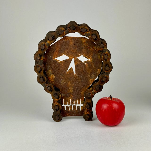 1980s Skull & Bike Chain Vintage Rust Metal Folk Art Sculpture | Chairish