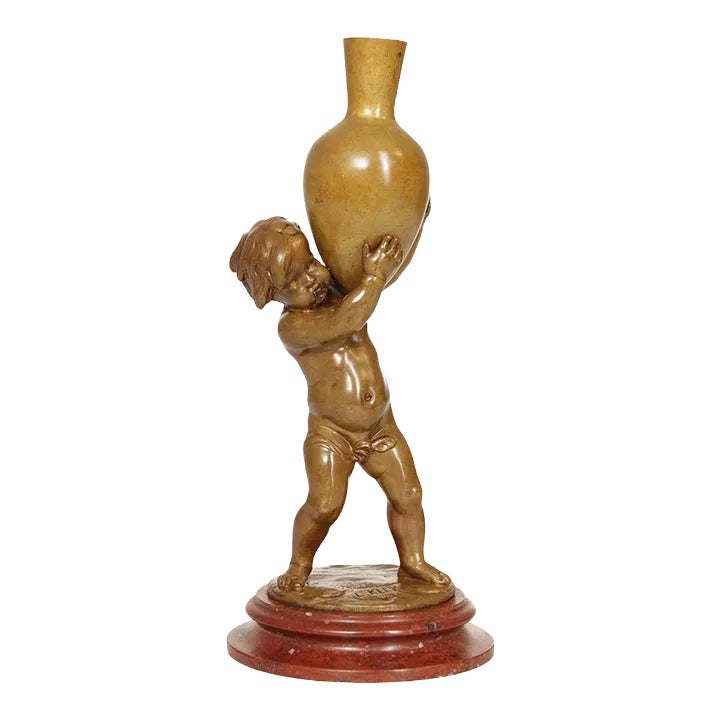 Louis Kley Art Nouveau Bronze Sculpture, Boy with Urn Signed | Chairish