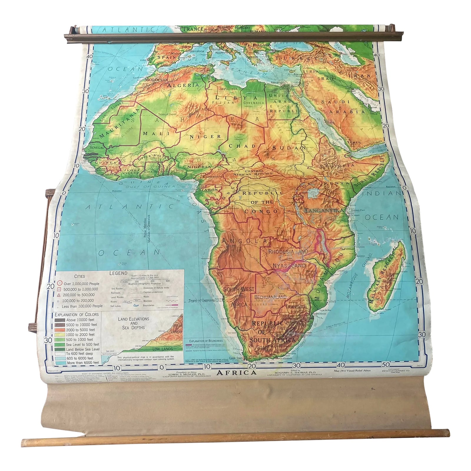Mid 20th Century Denoyer Geppert Pull Down Maps in Oak Frames - Set of ...