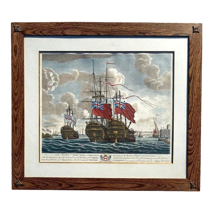 Vintage Italian Nautical Print of British Vessels Framed in Freijo Wood ...