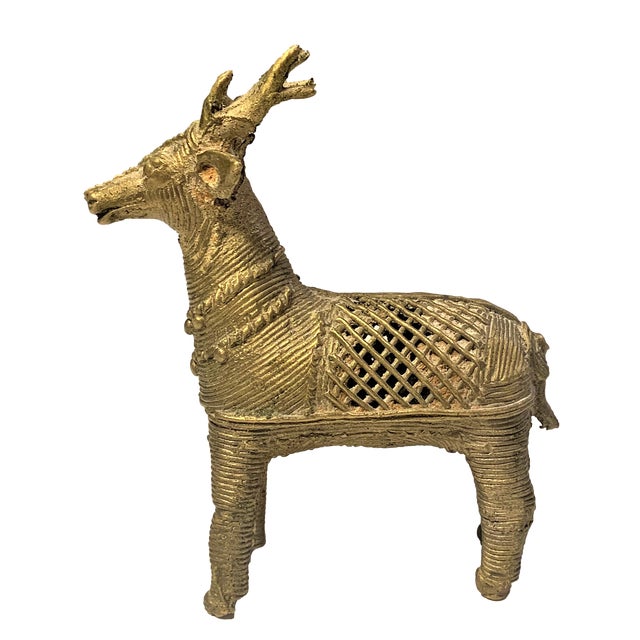 Vintage Dokra Lost Wax Method Brass Deer/Antelope Figurine | Chairish