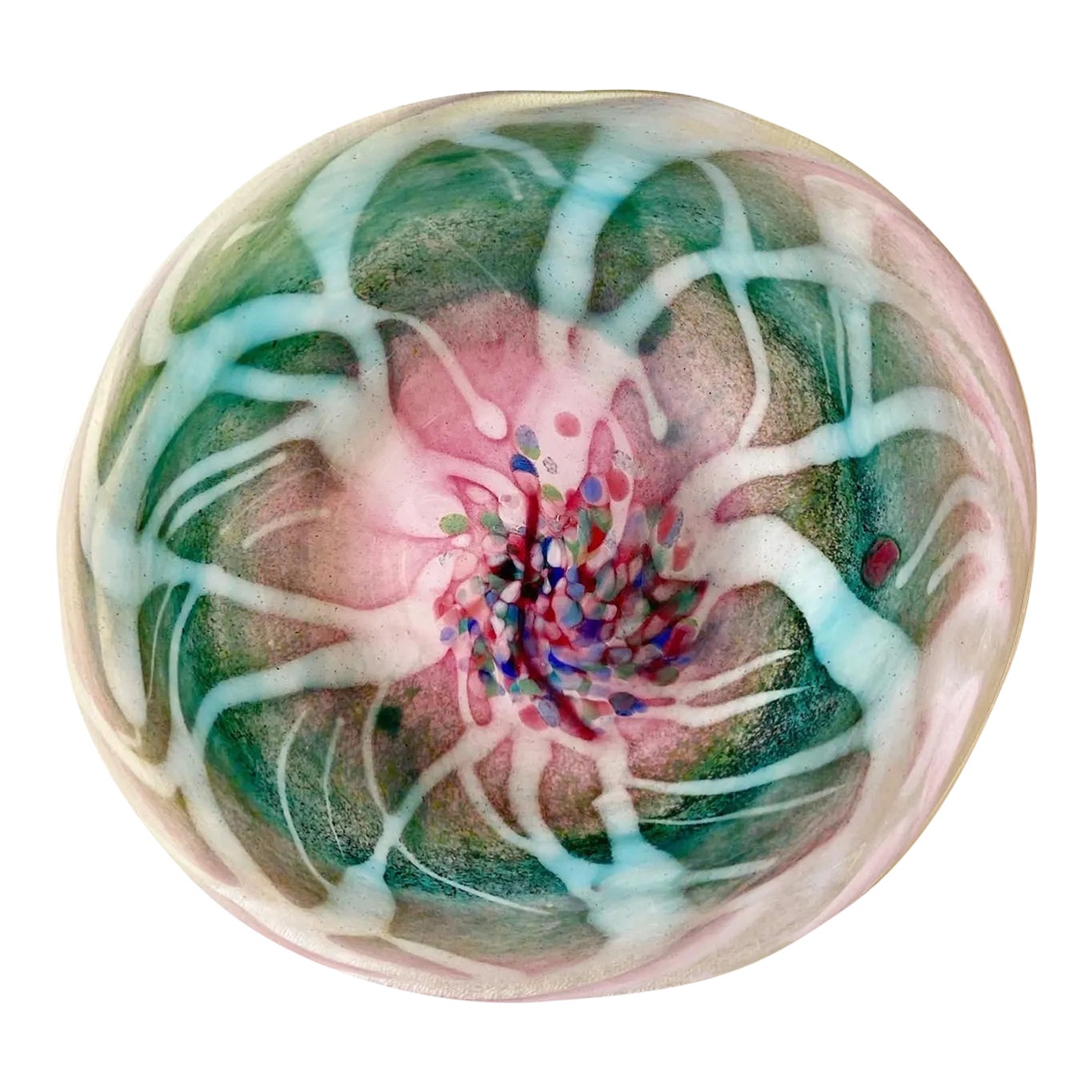 Postmodern Hand Blown Pink and Green Glass Platter | Chairish