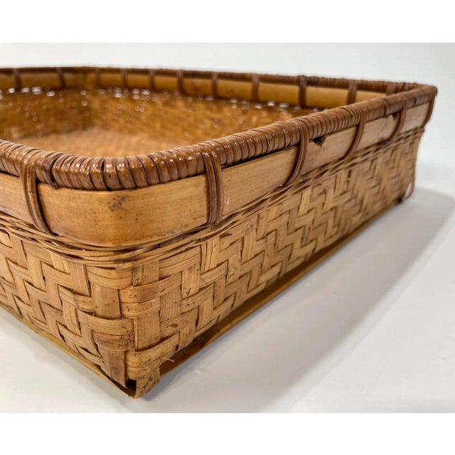 Woven Wicker and Split Reed Rattan Basket Tray | Chairish
