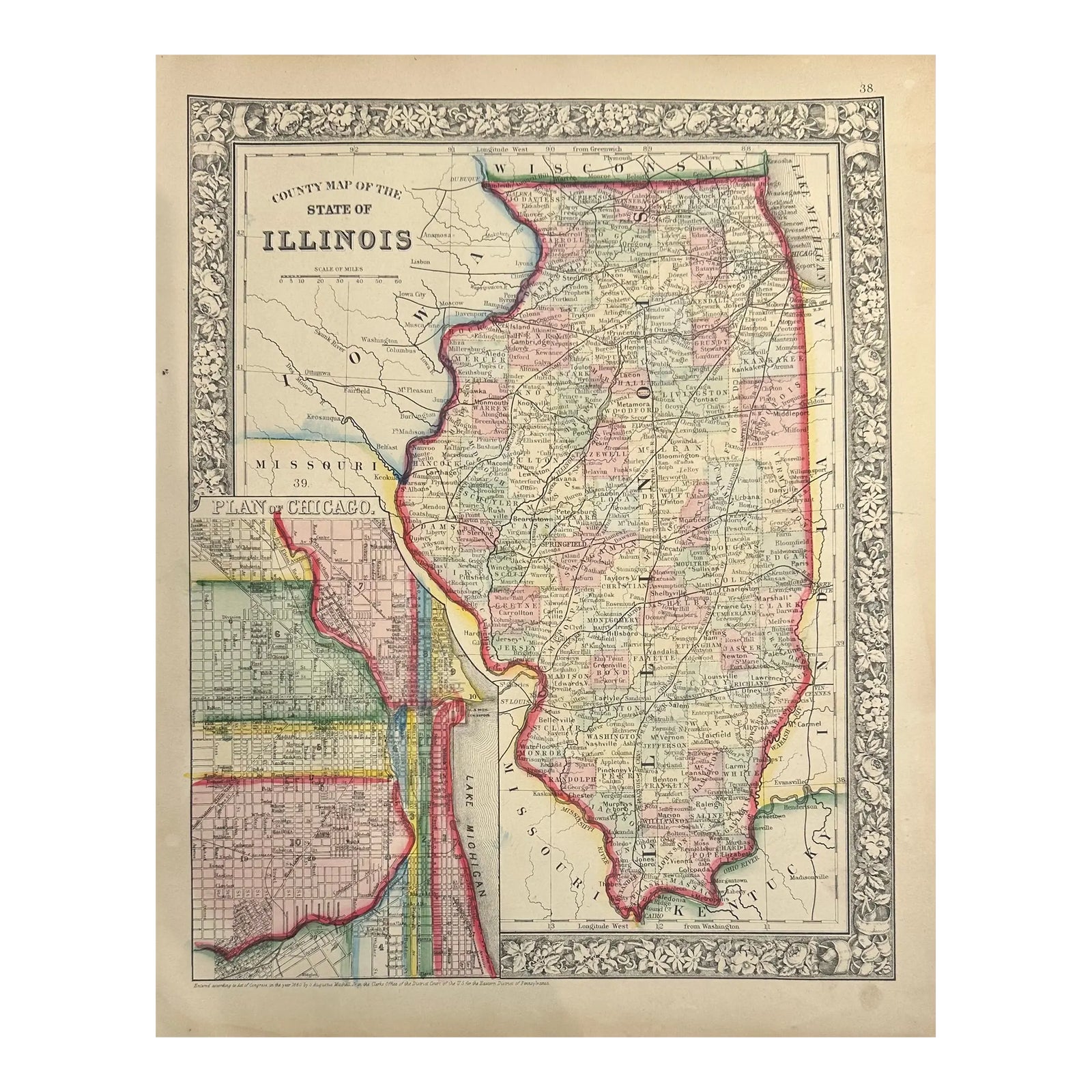 Illinois & Chicago by Samuel Mitchell, 1863 | Chairish