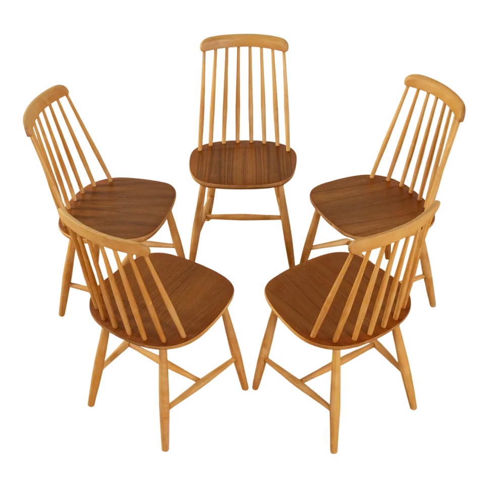 Vintage Rung Chairs, 1960s, Set of 5 | Chairish