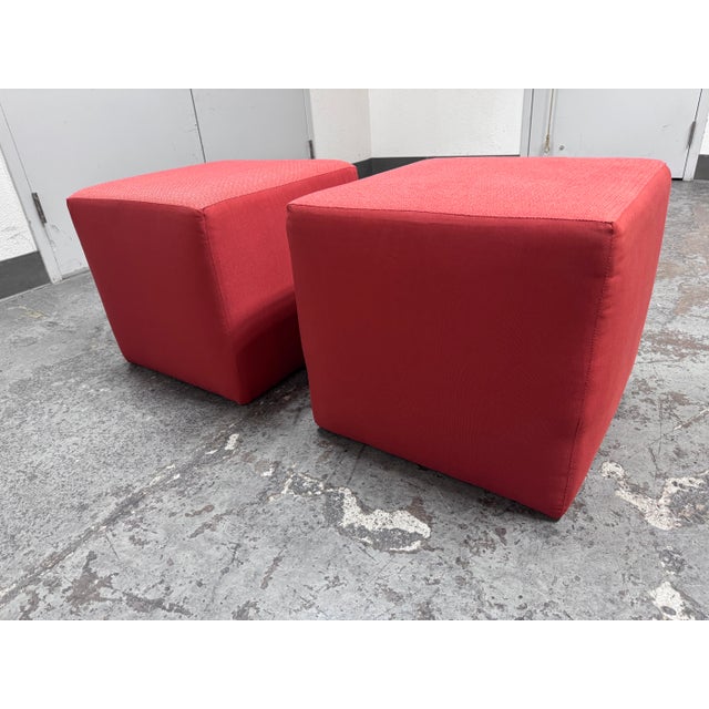 Thomasville Contemporary Red Texturized Ottomans, a Pair | Chairish