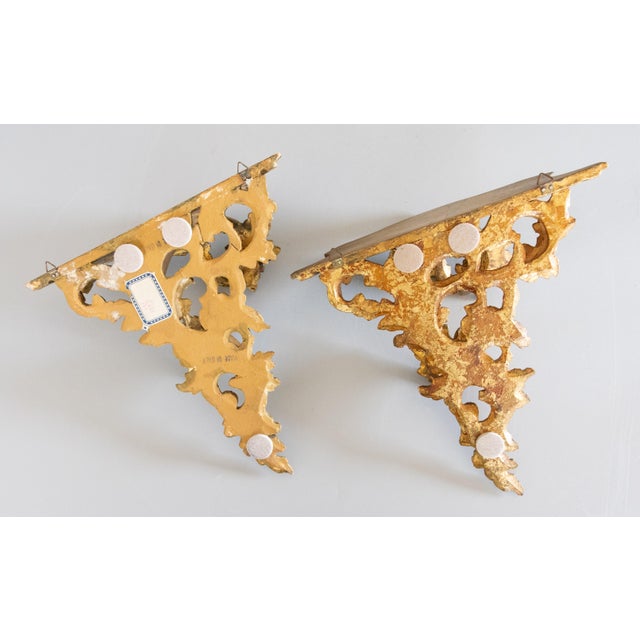 Mid-Century Italian Rococo Style Carved Giltwood Wall Brackets Shelves ...