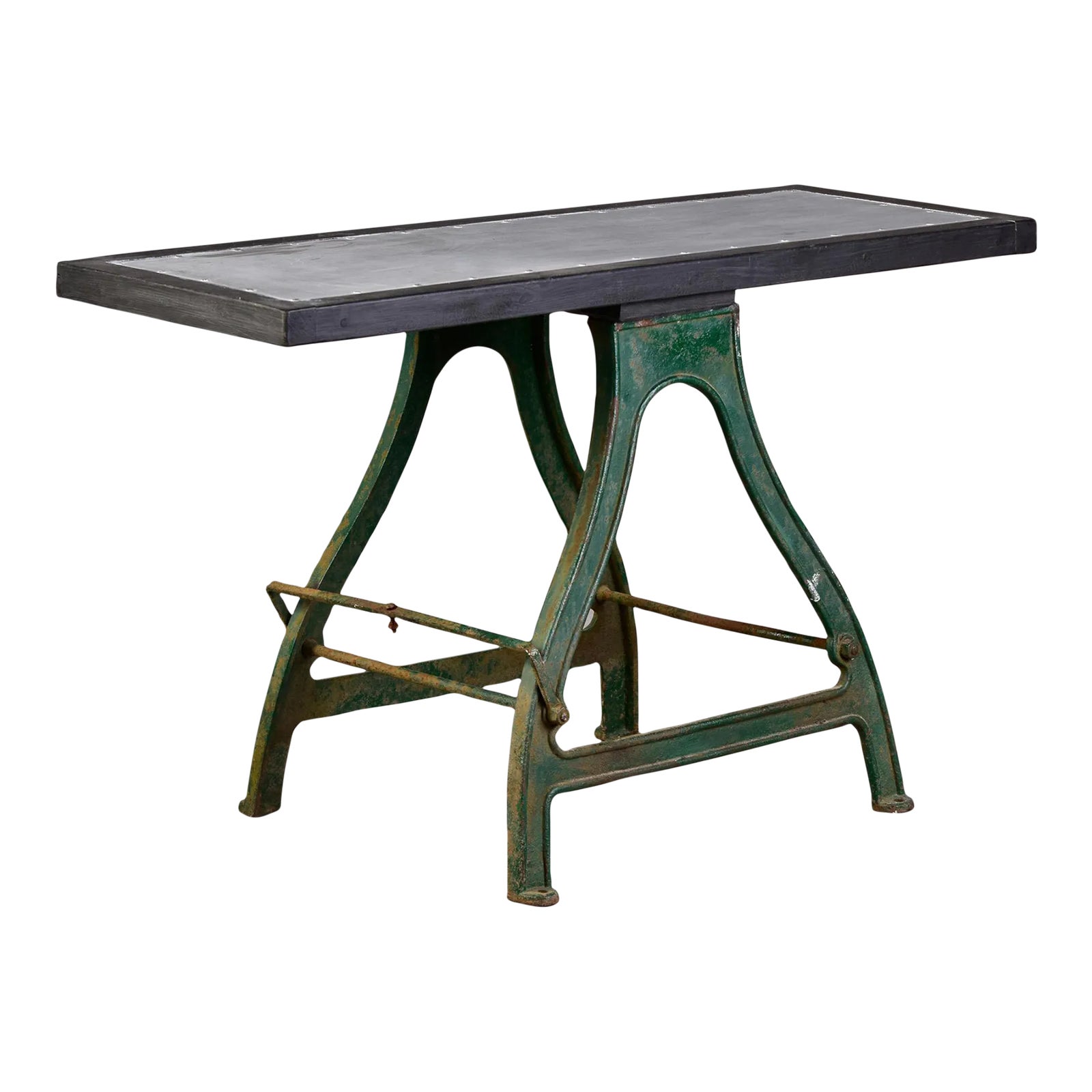 19th Century Industrial Table With Original Painted Iron Base and New ...