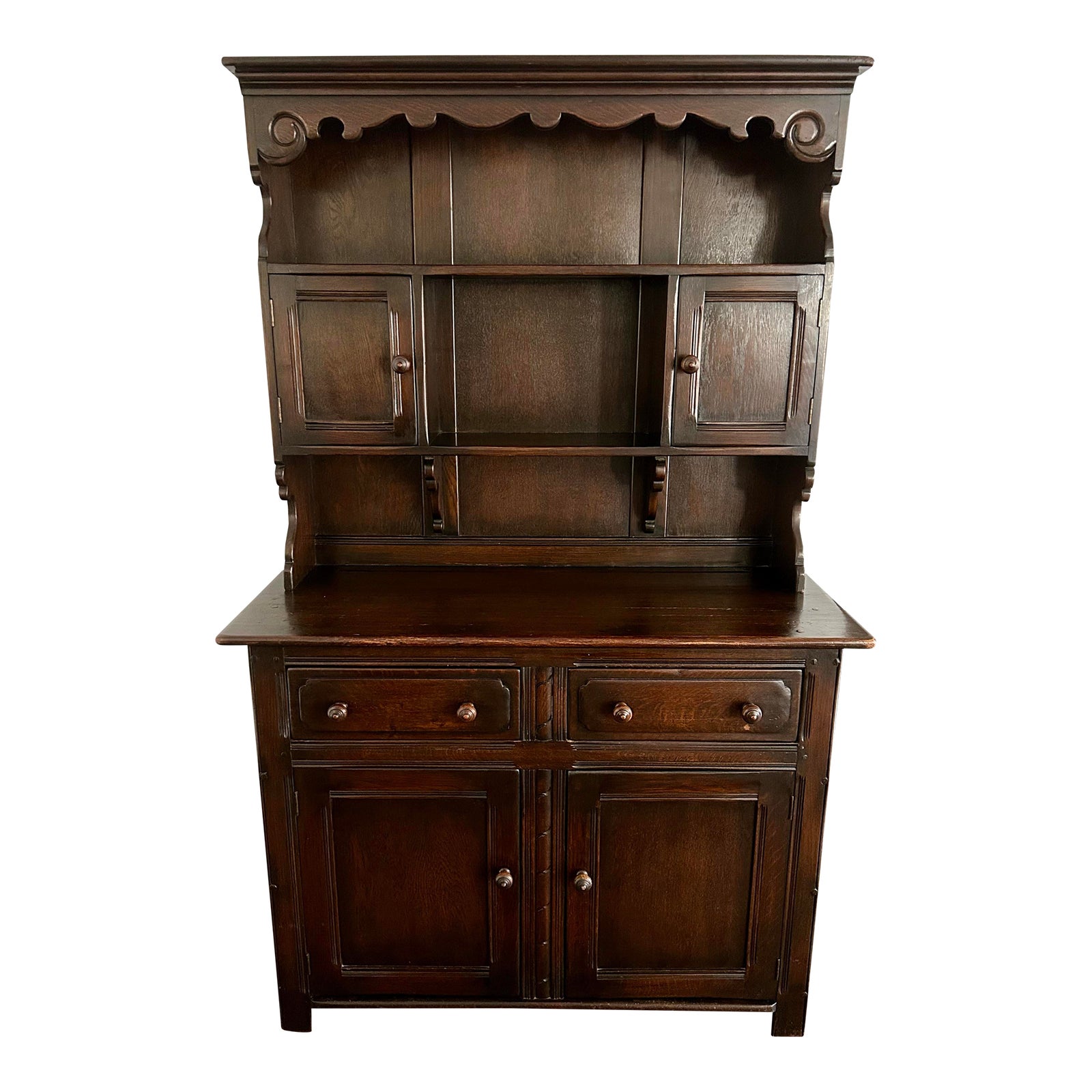 1920’s A. Griffiths & Co Welsh Hutch Jacobean Finish | Chairish