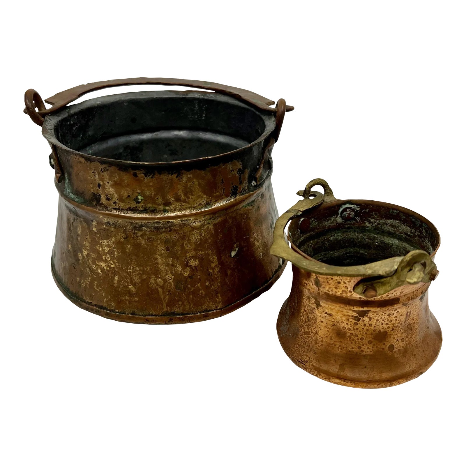 Early 20th Century Two Vintage Greek Hand Forged Tin Lined Copper ...