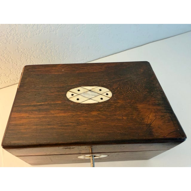 Antique Rosewood Jewelry Box With Lock and Key | Chairish