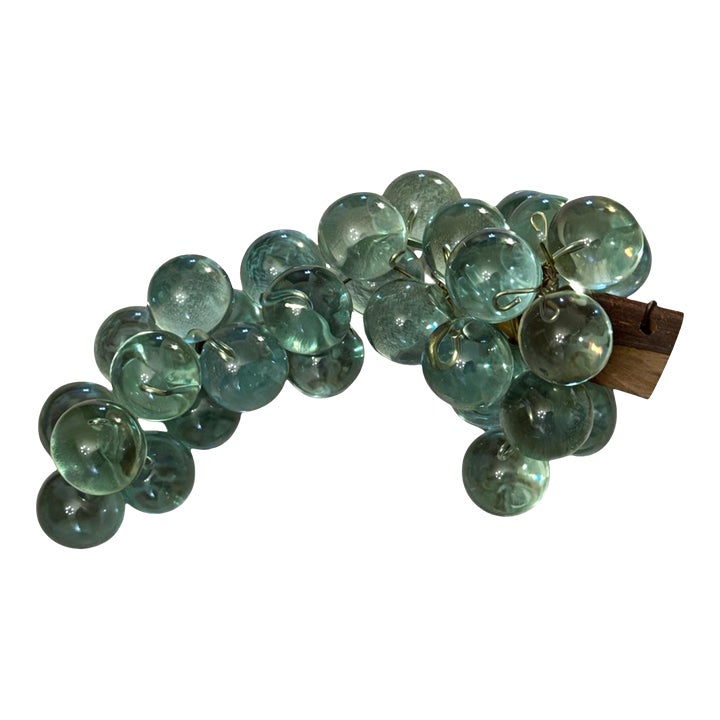 Vintage Mid-Century Aqua Lucite Grape Cluster on Carved Wooden Stem ...