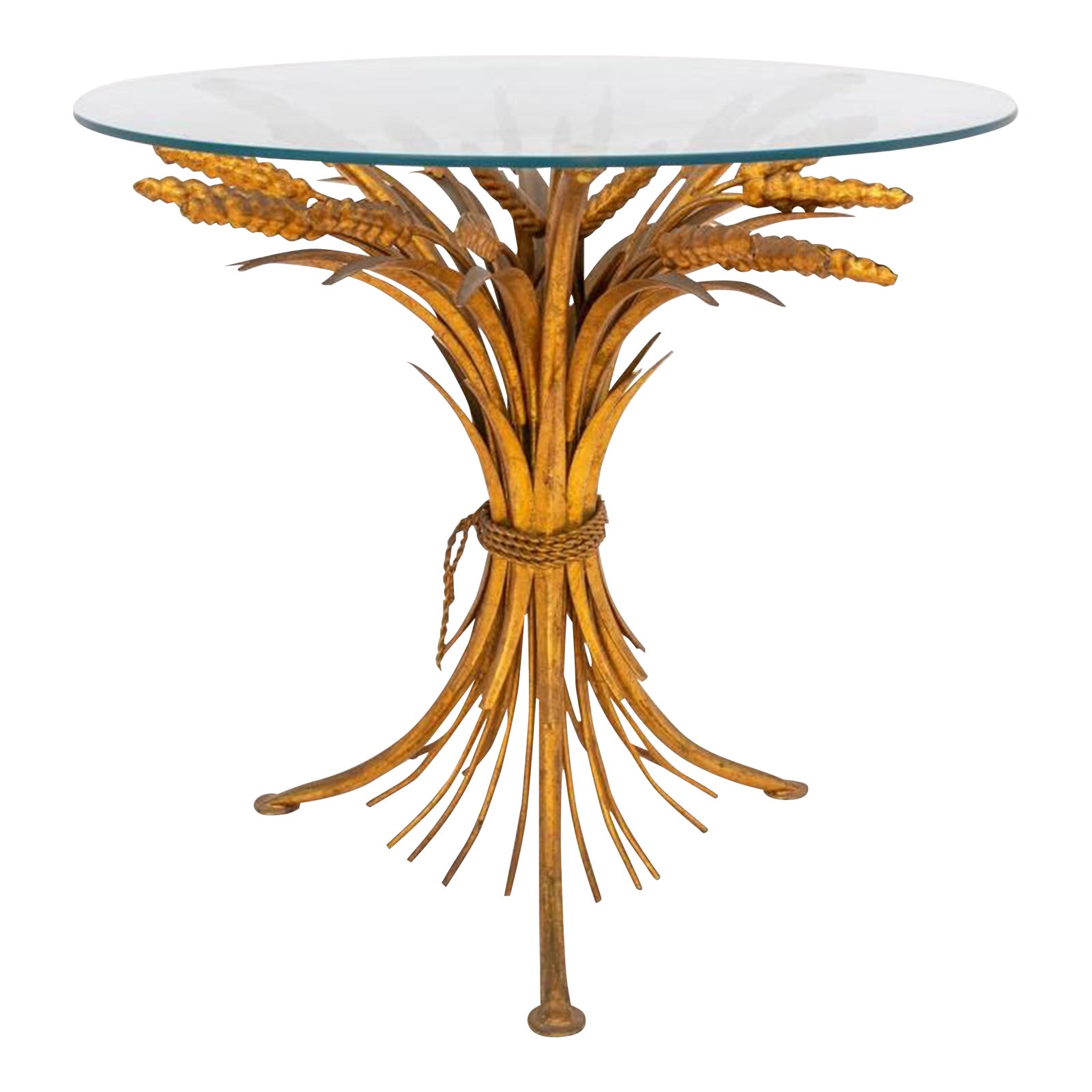 Hollywood Regency Gilt Metal Wheat Side Table | Chairish