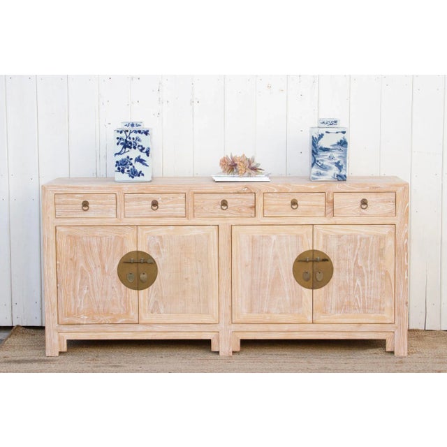 Long Whitewash Elm Wood Sideboard | Chairish