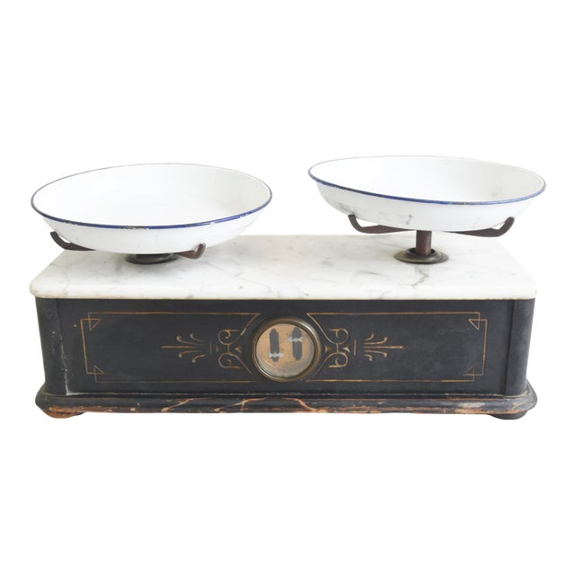 Antique English Wood & Marble Balance Scale | Chairish