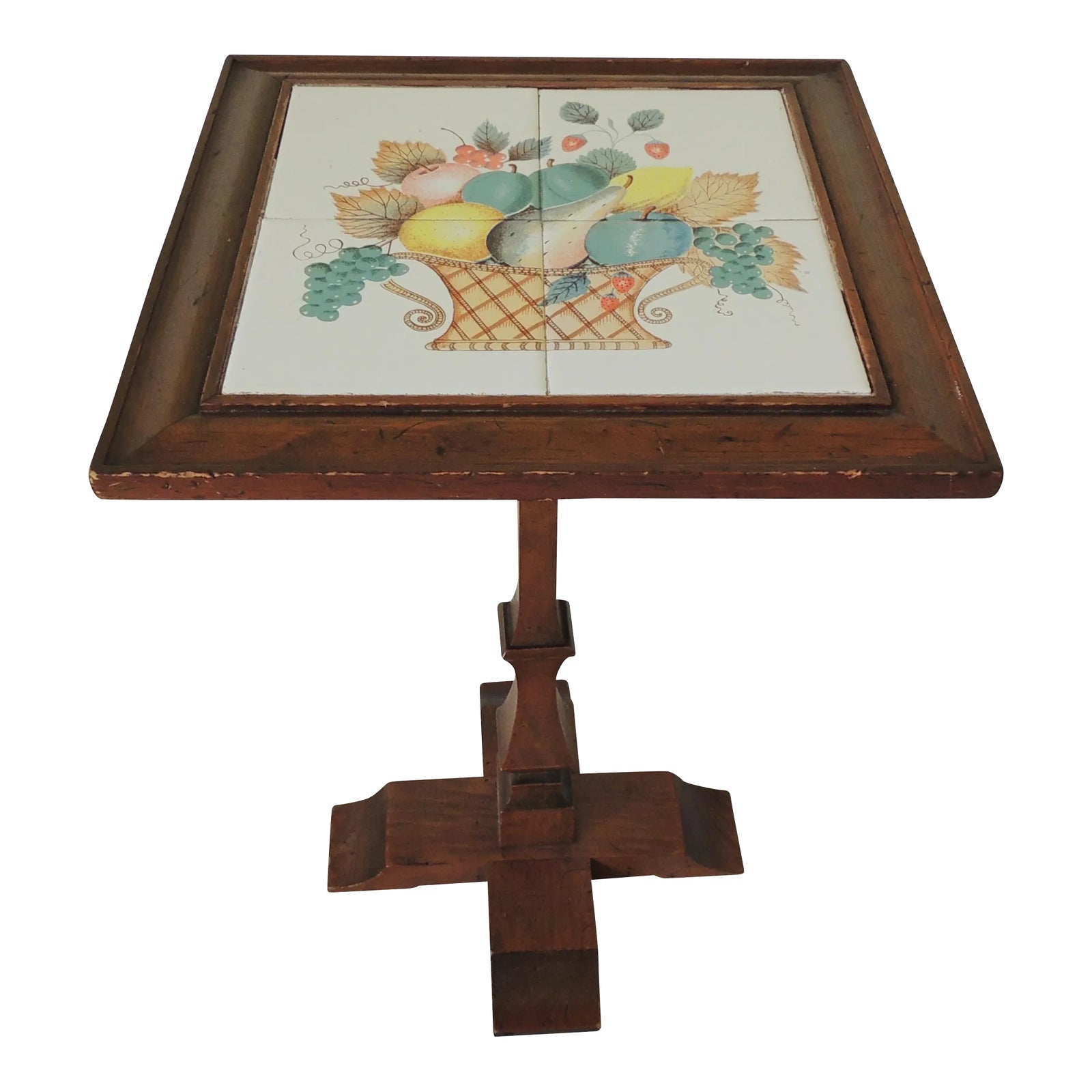 Vintage Mid Century Solid Oak Wood Porcelain Tile Top Accent Table ...