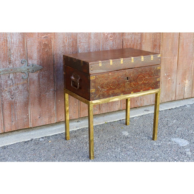 19th Century Brass Inlaid Cash Box on Stand | Chairish