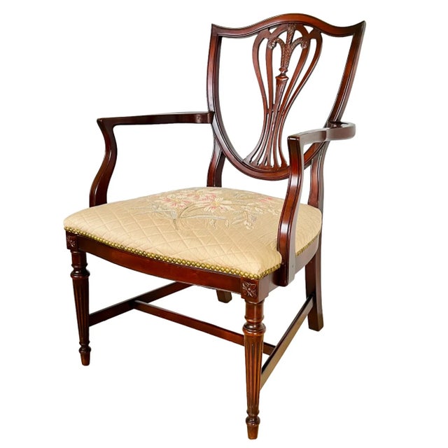 Sheraton Shield Back Embroidered Accent Chair, 1940s | Chairish