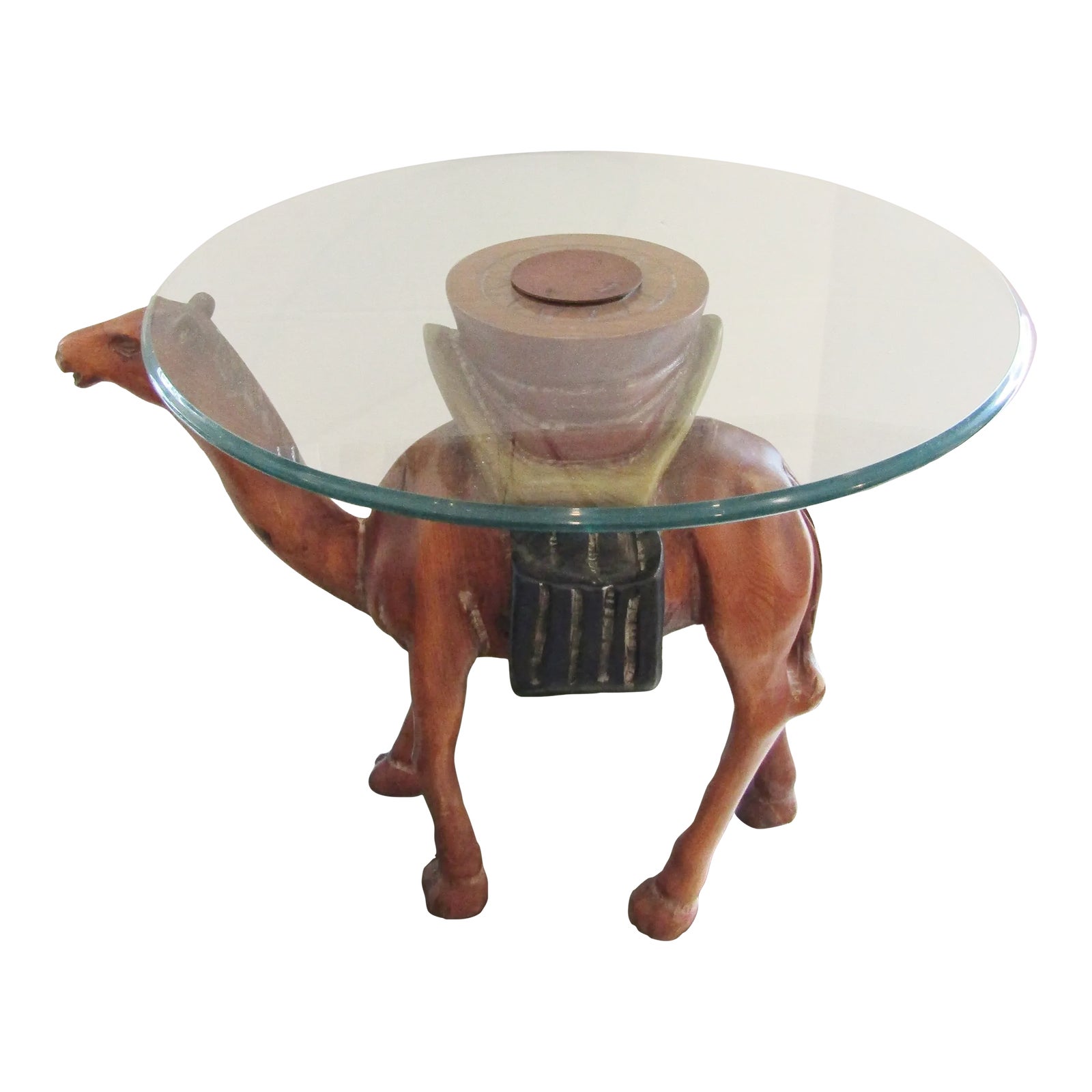 Hand Carved Wood Camel Side Table With Poly Chrome Accents and Glass ...