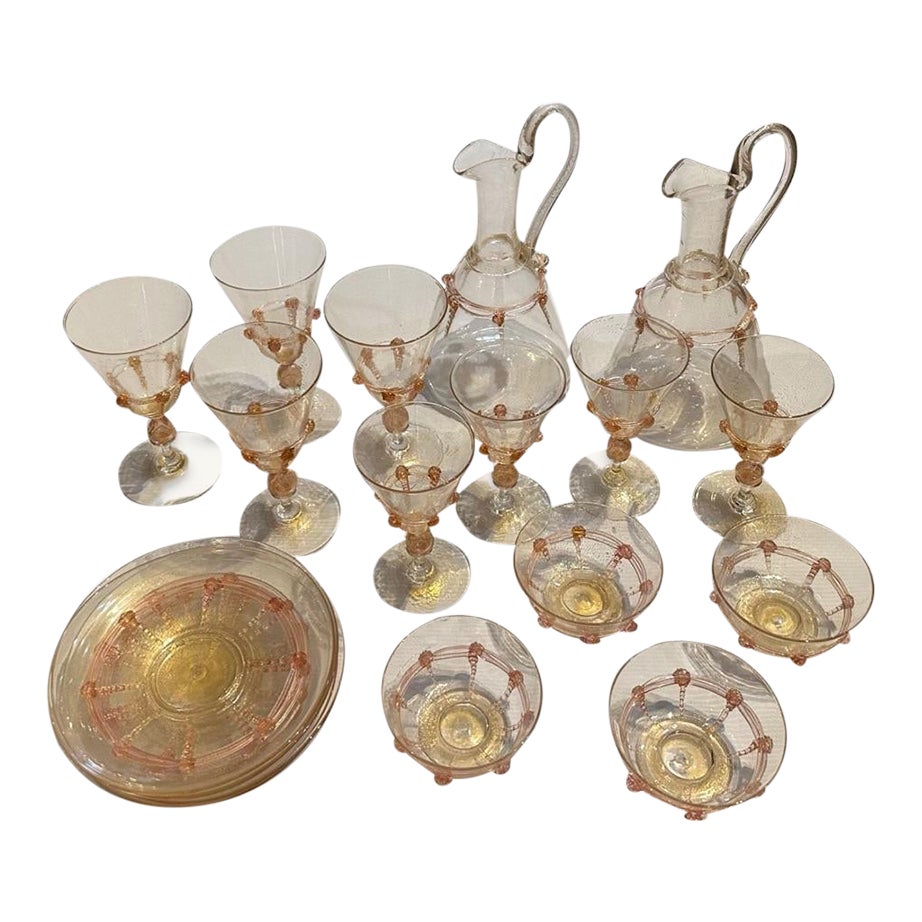 Mid 20th Century Venetian Salviati Translucent Pink and Gold Leaf ...