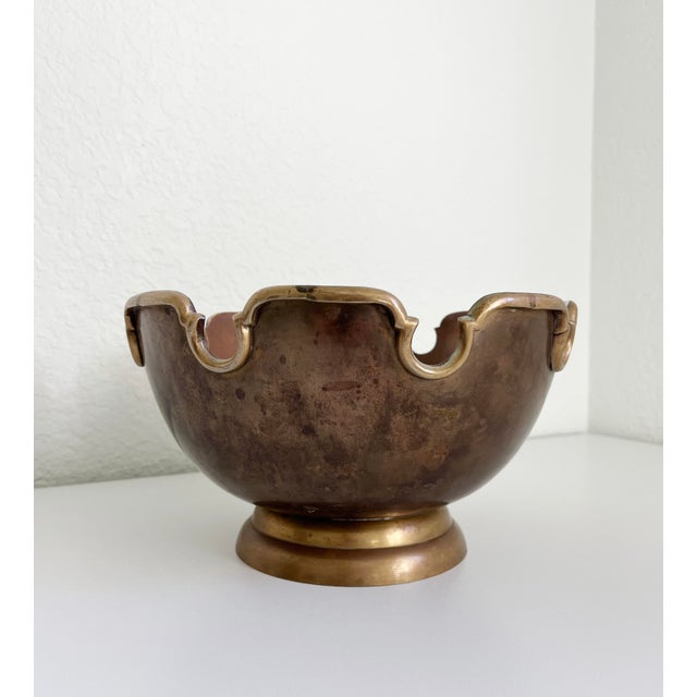 Vintage Scalloped Brass & Copper Crown Bowl | Chairish