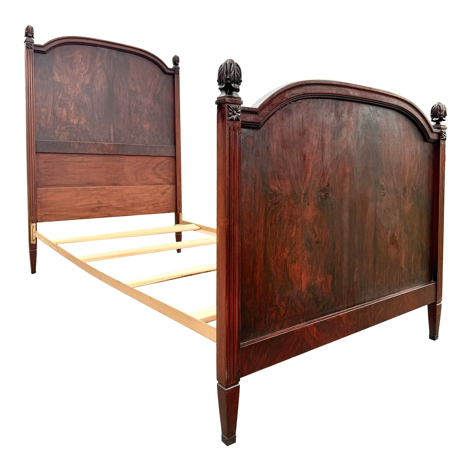 1940s Vintage English Style Curved Burl Wood Twin Bed | Chairish