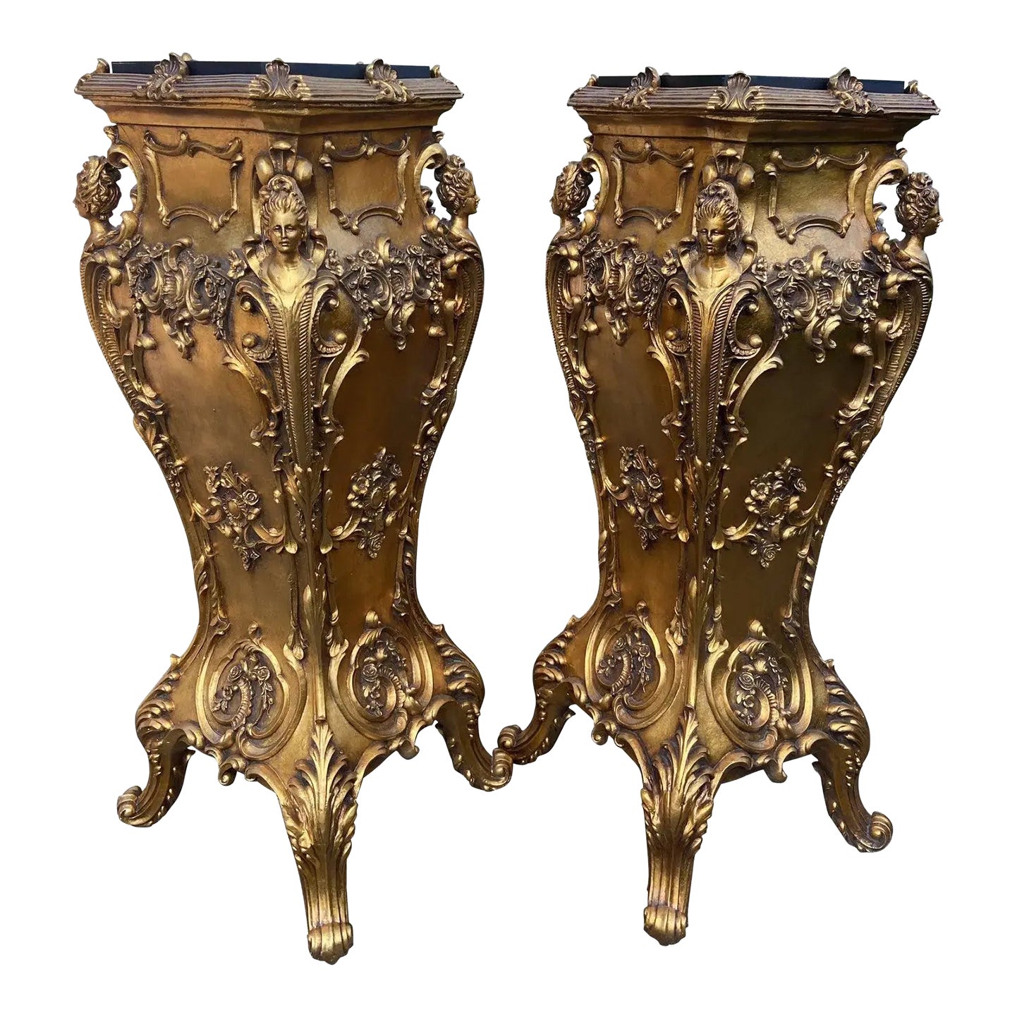 Pair of Late 20th Century Italian Baroque Rococo Style Gold Pedestals ...