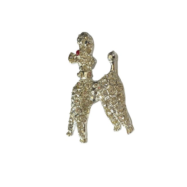 Vintage Rhinestone Poodle Brooch Pin Silver Tone - Dog | Chairish