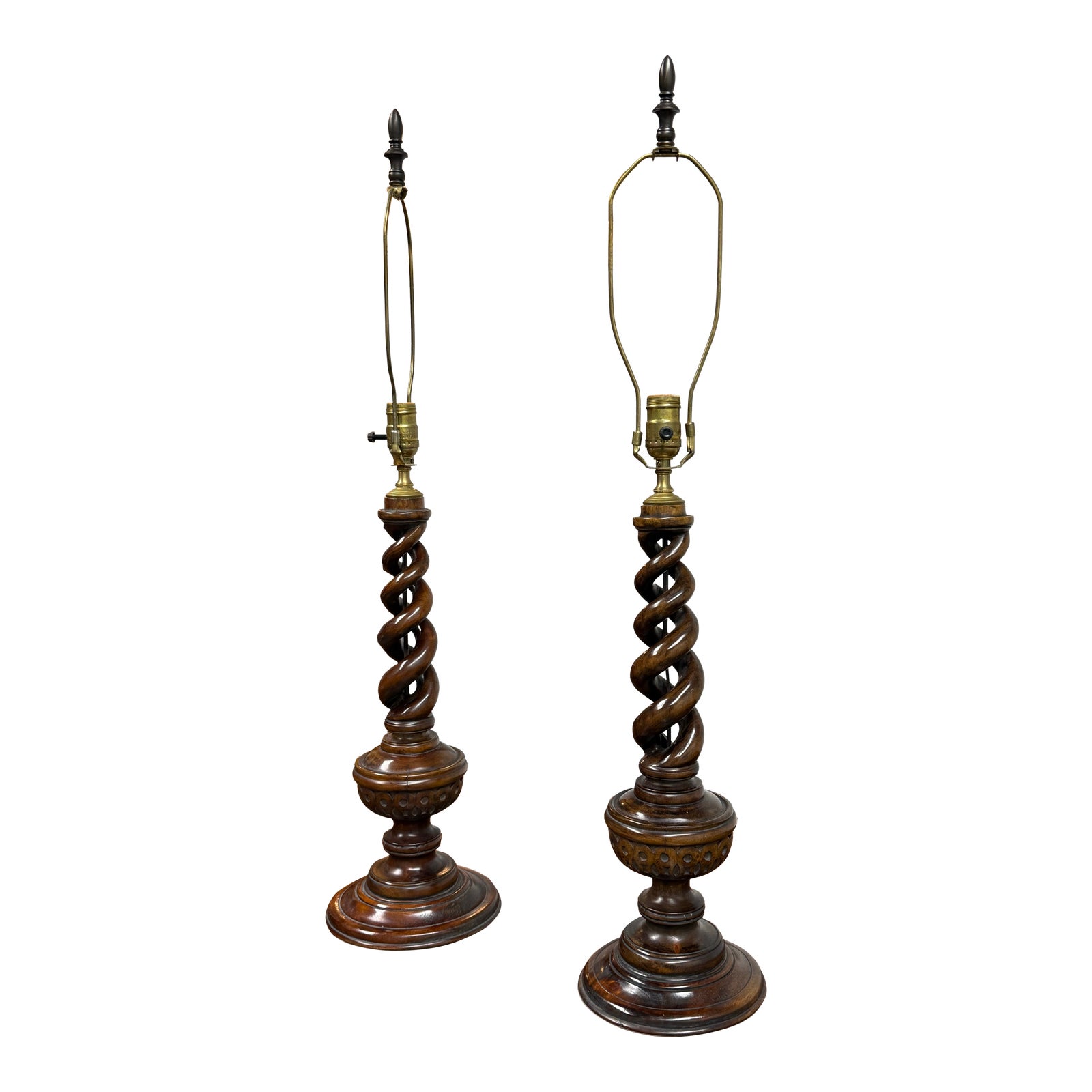 Harper’s Antiques English Oak Wood Barley Twist Wooden Table Lamps ...