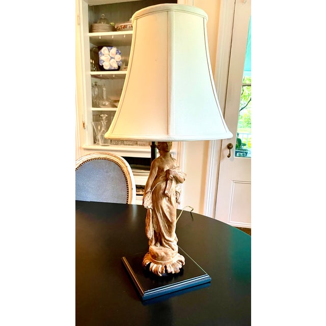 Custom Neoclassical Antique Wood Figurine Table Lamp | Chairish