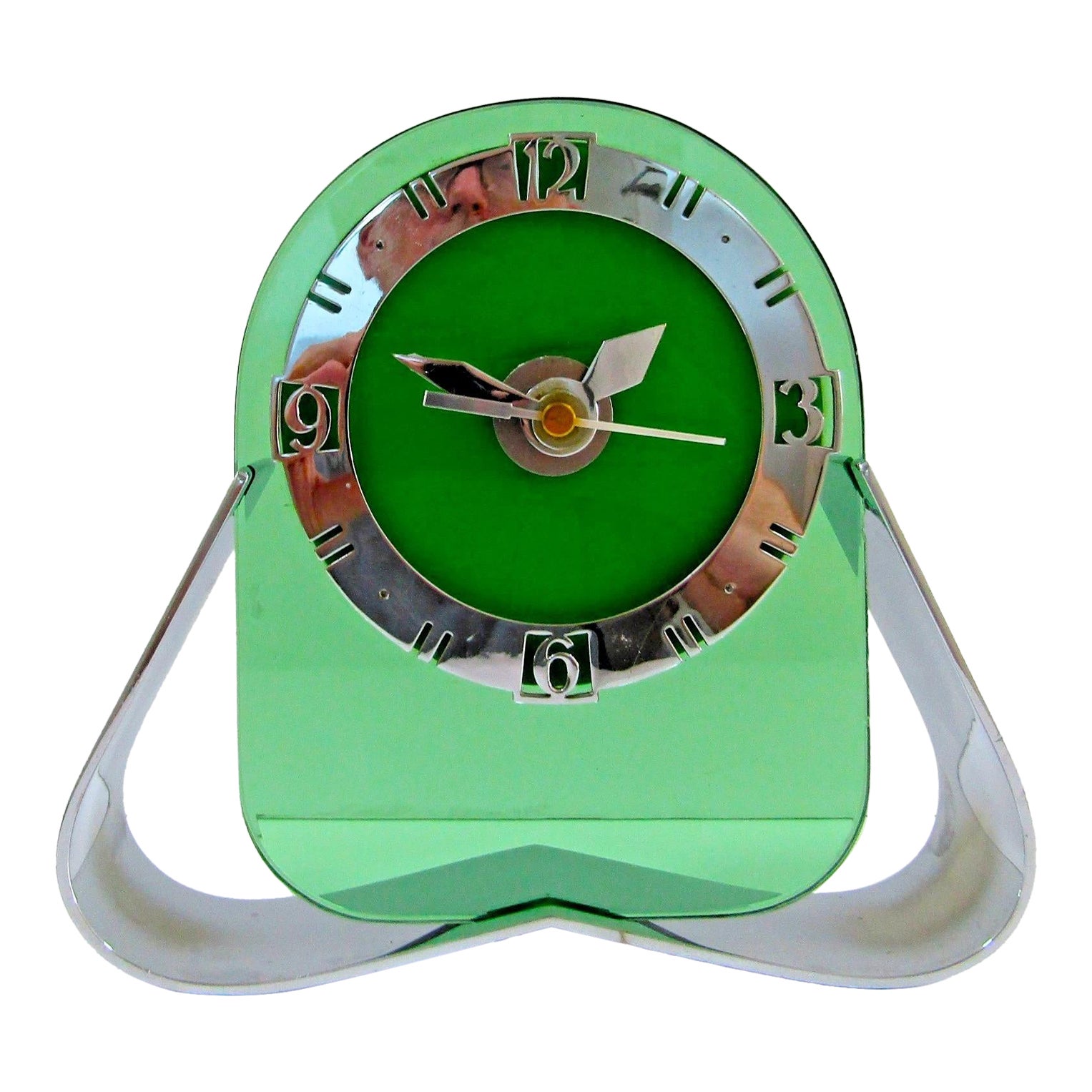 Smiths Art Deco 1930s Chrome and Green Glass Table Clock | Chairish