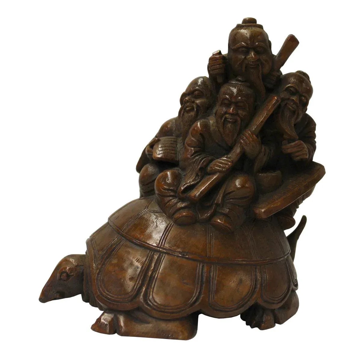 Chinese Carved Bamboo Turtle & Old Men Figure | Chairish