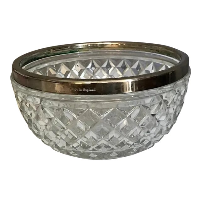 1960s Diamond Cut Crystal Bowl With Metal Trim | Chairish