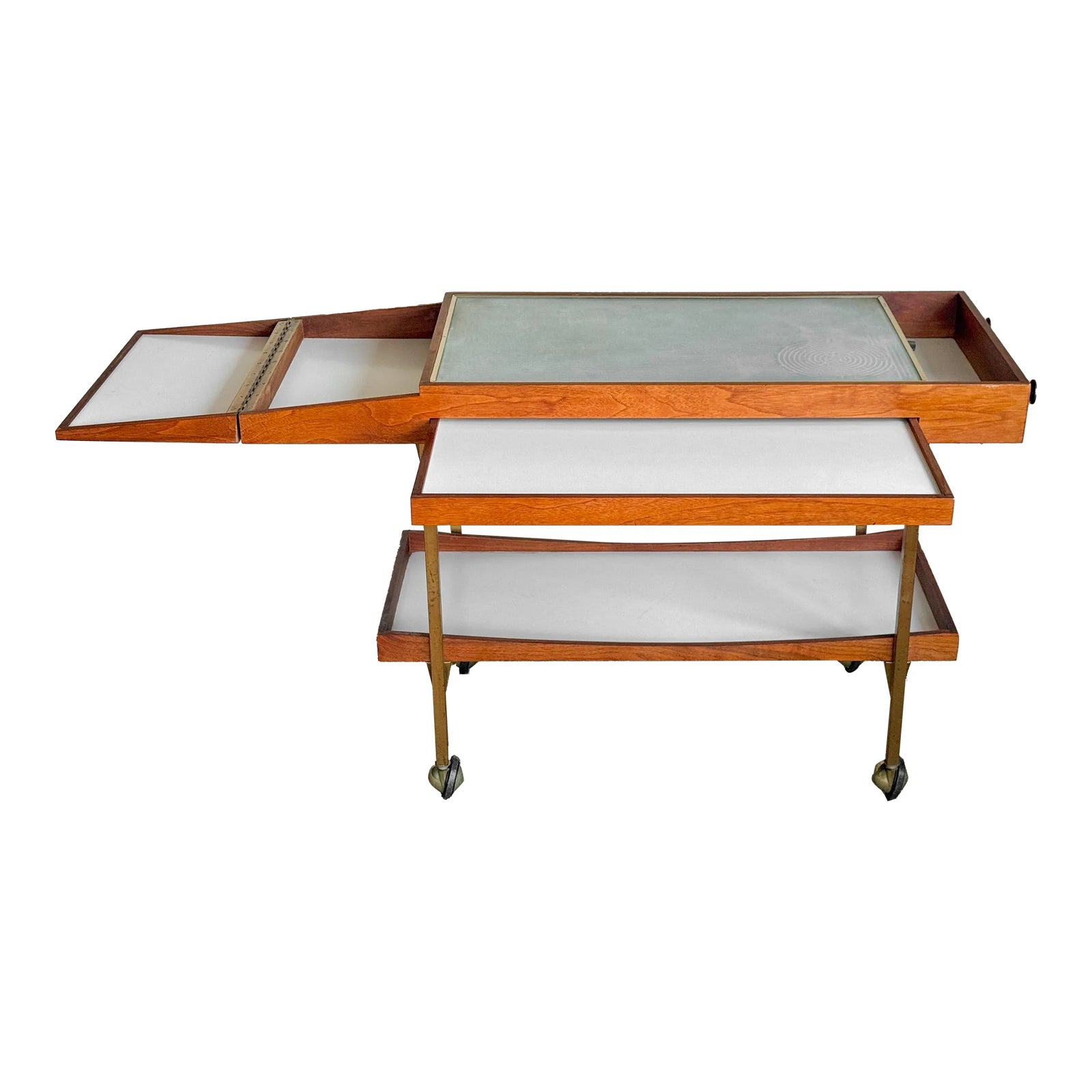 1969 Rolling Hotray Walnut and Brass Serving - Bar Cart by Paul McCobb ...