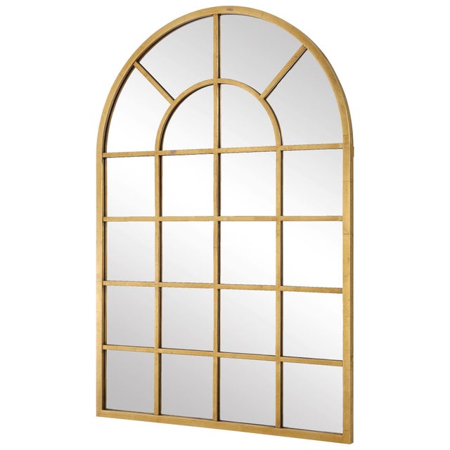 Gold Arched Windowpane Mirror | Chairish