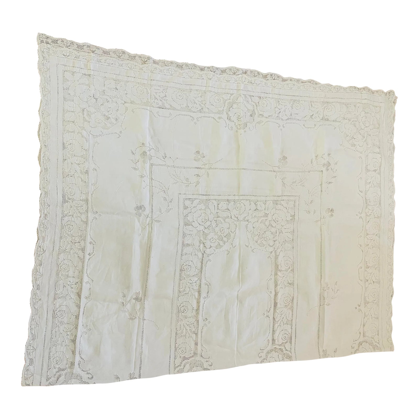 1940s Richelieu Linen Handmade Textile Tabkecloth | Chairish