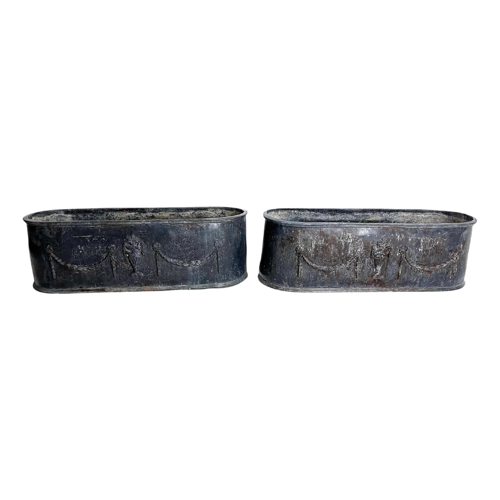 Early 19th Century English Grey Lead Planters with Classical Decoration ...
