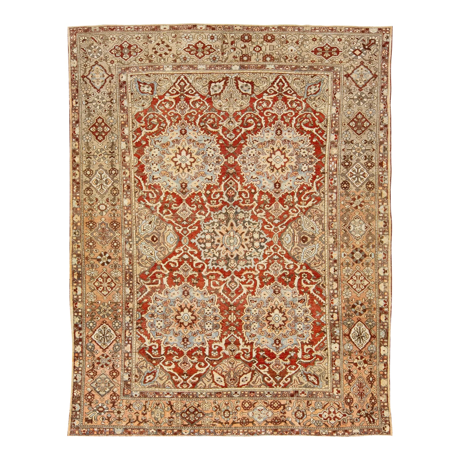 Rosette Persian Bakhtiari Wool Rug Handmade in Rust Color | Chairish