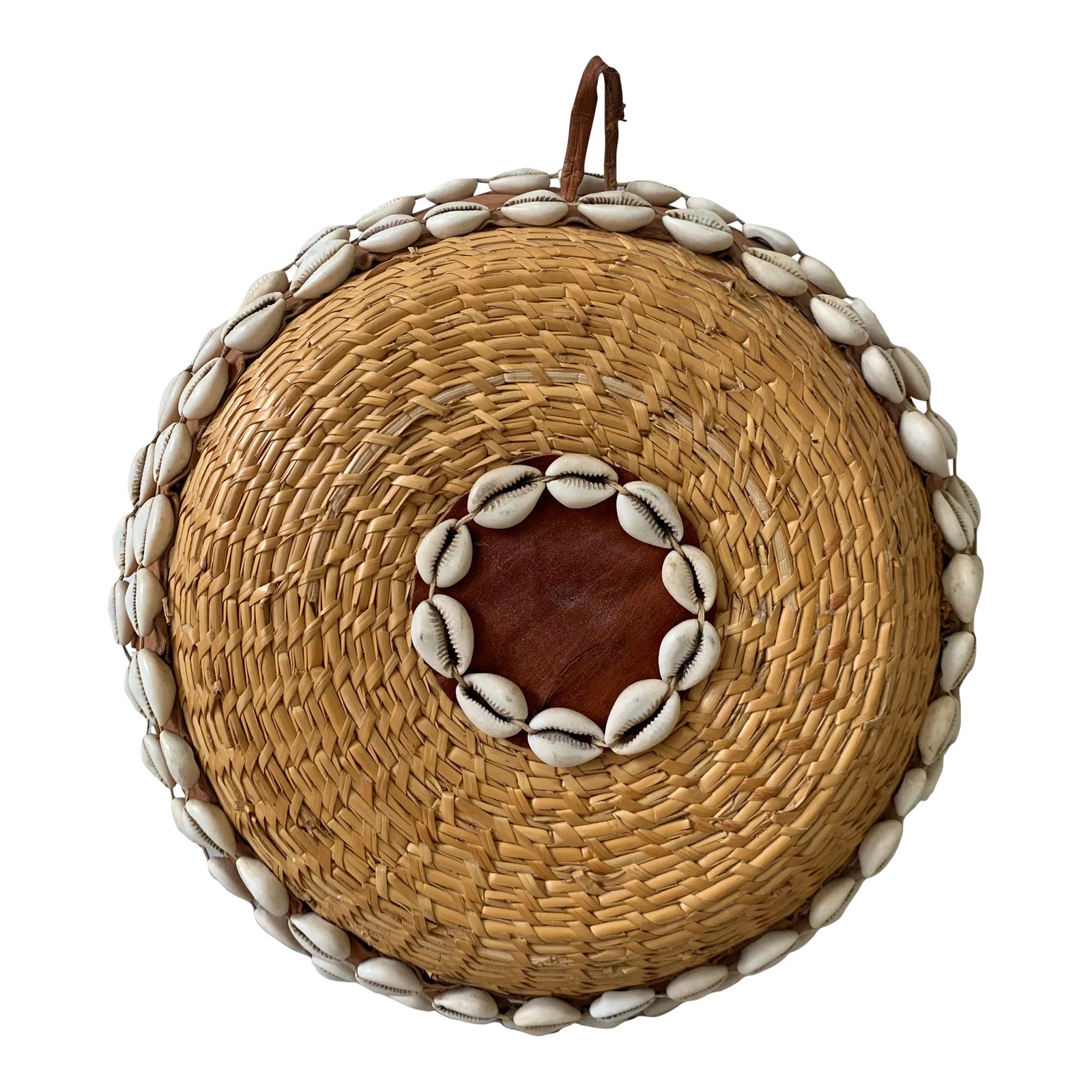 1970s Vintage African Hand Woven Basket With Cowrie Shells | Chairish