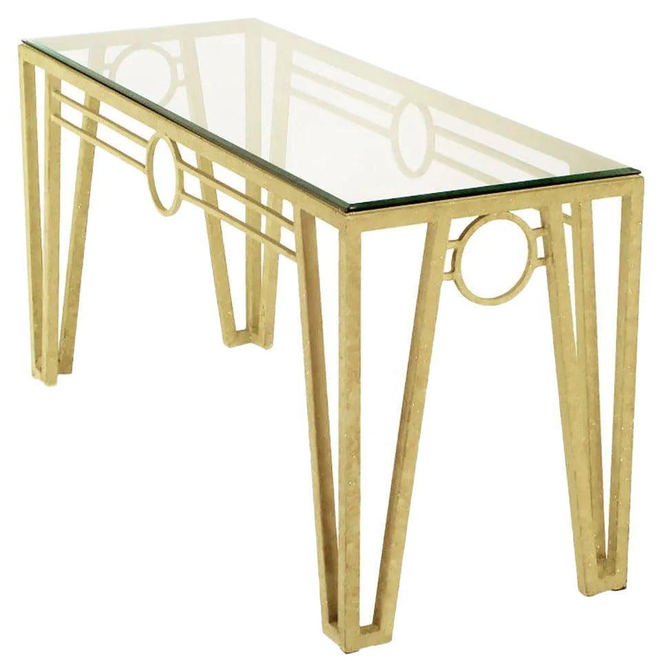 Ivory Textured Iron Art Deco Revival Console Table | Chairish