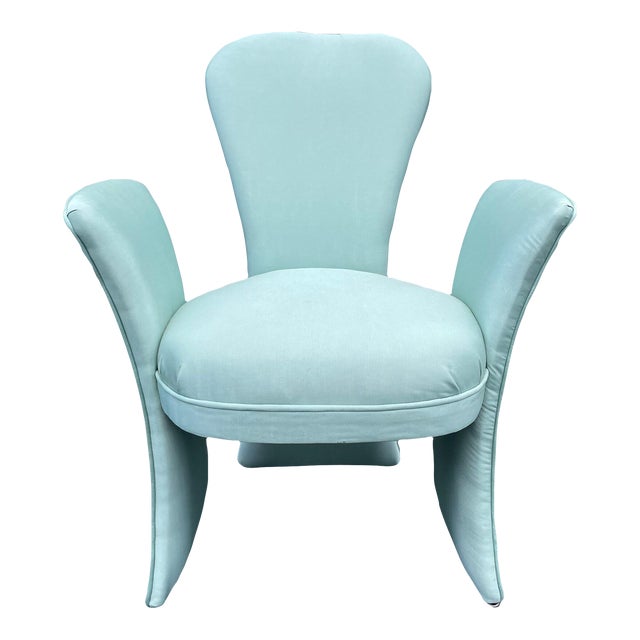 1980s Upholstered Post Modern Green Arm Chair | Chairish
