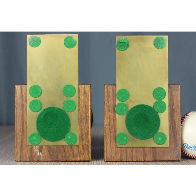 1980s Brass Sphere & Finial Bookends on Faux Wormwood Oak Base- Set of ...