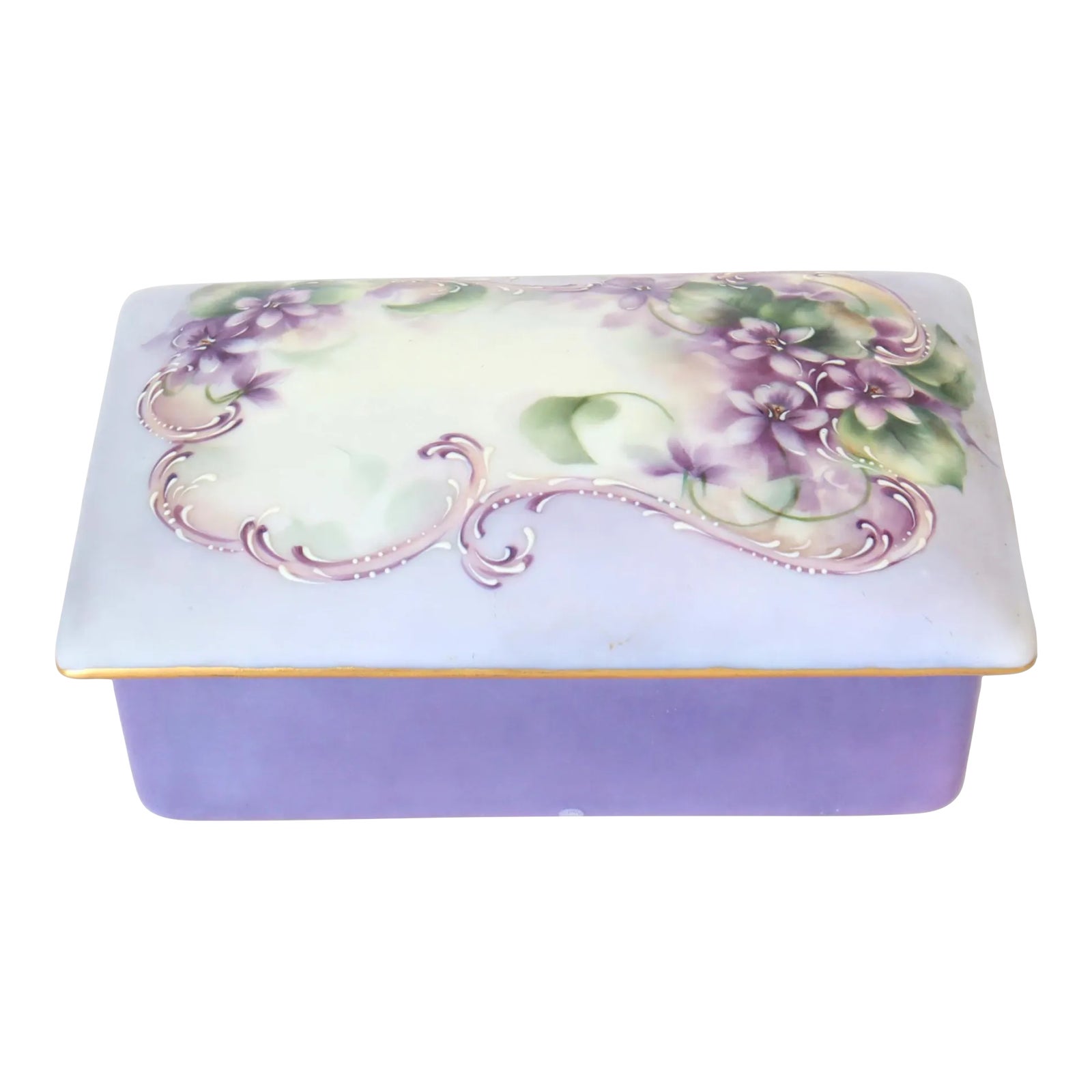 Hand-Painted Porcelain Trinket Box W/Satin Lining | Chairish