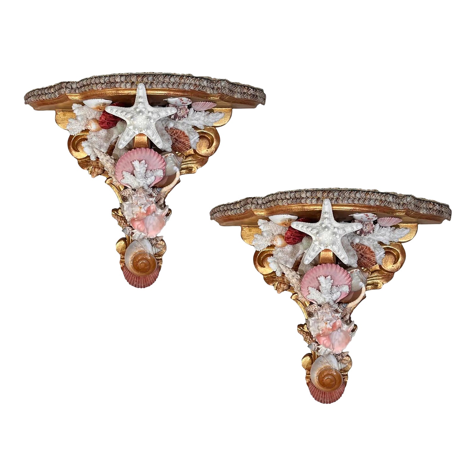 Italian Grotto Baroque Style Carved Giltwood Wall Brackets | Chairish
