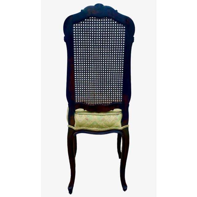 1930s Louis XV Style Cane Back Dining Chairs With Green Brocade ...