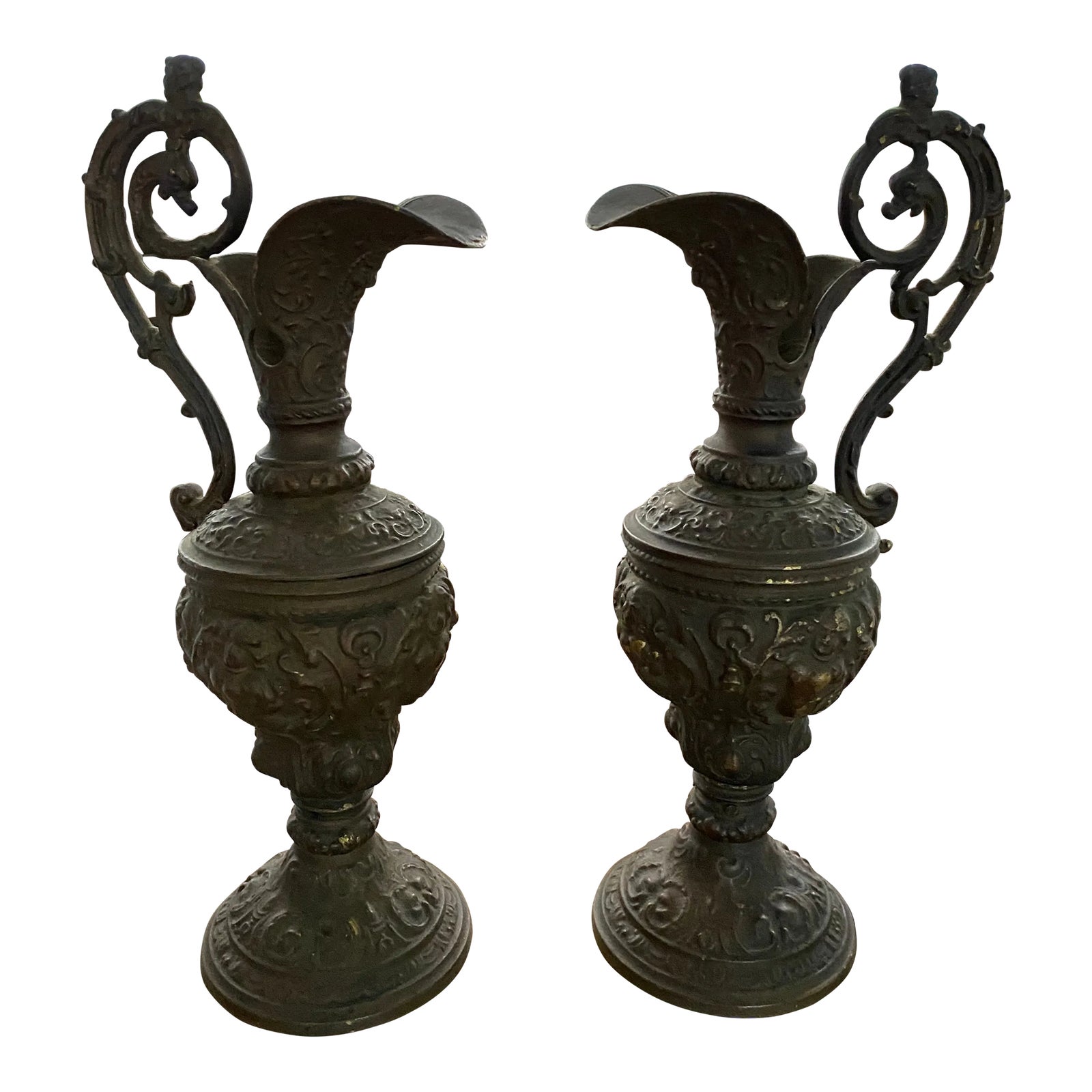 Antique Guilded Cast Brass or Bronze Ornate Renaissance Ewers ...