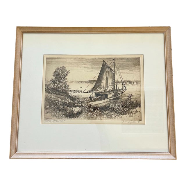 1930s “Cayuga Lake Ferry” Nautical Seascape Etching by James Arnold ...